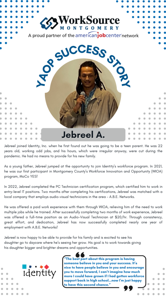 WorkSource Montgomery | Young Adult / Youth Success Story: Jebreel A.