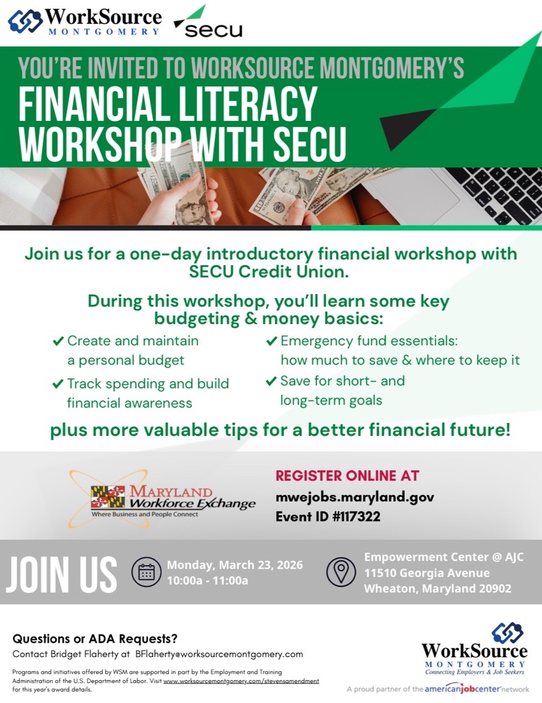 Financial Literacy Workshop with SECU Credit Union | WorkSource Montgomery